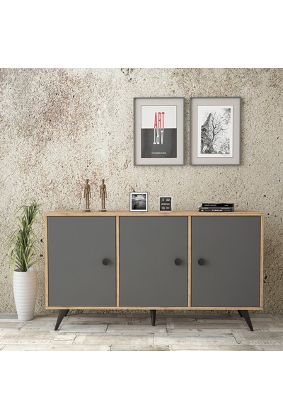 L'occi Concept Lisa Konsol Ahşap Ayak, 3kapak, Çam-Antrasit-Siyah LS12-222 L'occi Concept Lisa Konsol Ahşap Ayak, 3kapak, Çam-Antrasit-Siyah LS12-222