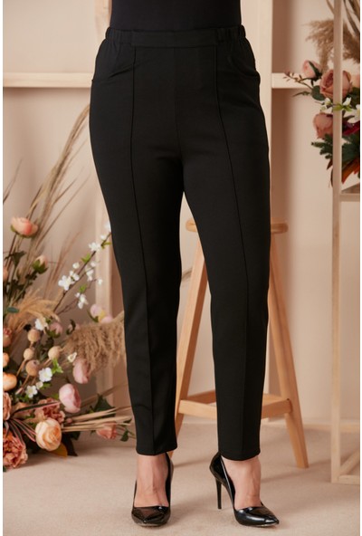 Rmg Beli Lastikli Fitilli Büyük Beden Siyah Pantolon