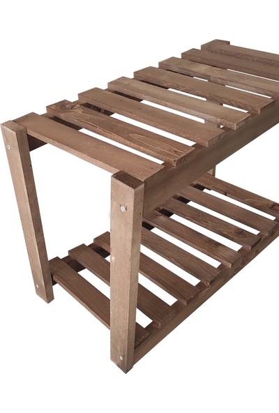 Vip Home Concept 2 Katlı Ahşap Tabure Saksılık Dekoratif Raf Ayakkabılık Vip Ayakkabılık(Ceviz)