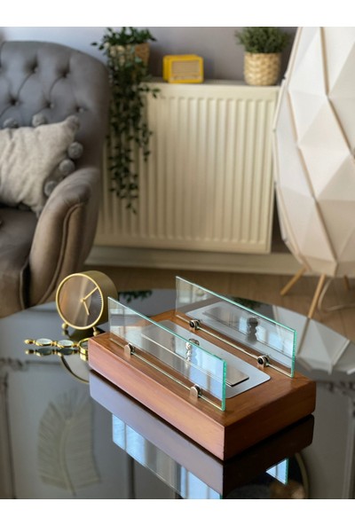 Es Konsept Ahşap Slim Masa Üstü Dekoratif Bio Ethanol Şömine