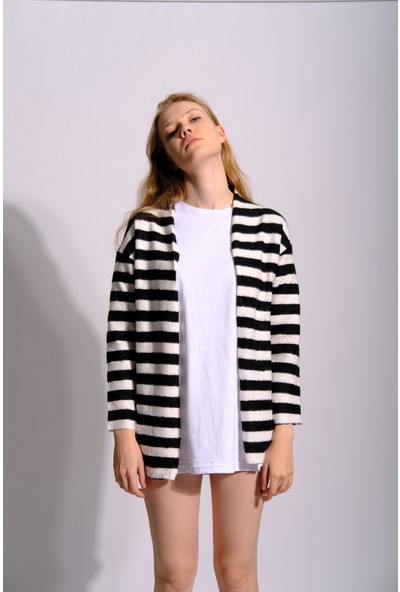 Ma Sorte Siyah Çizgili Uzun Triko Hırka