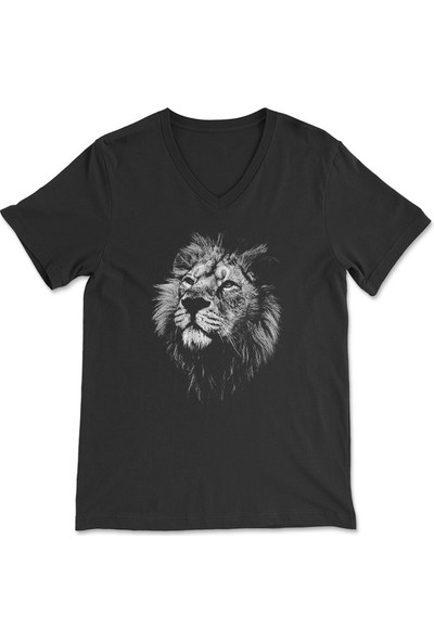 Tişört Fabrikası Mağrur Gururlu Aslan Desenli V Yaka T-Shirt Tişört Fabrikası Mağrur Gururlu Aslan Desenli V Yaka T-Shirt