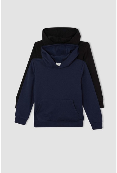 DeFacto Erkek Çocuk Regular Fit Kapüşonlu İçi Yumuşak Tüylü 2'li Sweatshirt V3650A621Wn