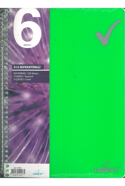 Linea 6 Bölmeli Seperatörlü Defter A4 210 Yp. Plastik Kapak Spiralli 3 Kareli + 3 Çizgili Linea 6 Bölmeli Seperatörlü Defter A4 210 Yp. Plastik Kapak Spiralli 3 Kareli + 3 Çizgili