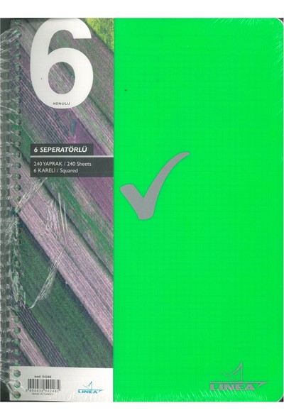Linea 6 Bölmeli Seperatörlü Defter A4 240 Yp. Plastik Kapak Spiralli 6 Kareli