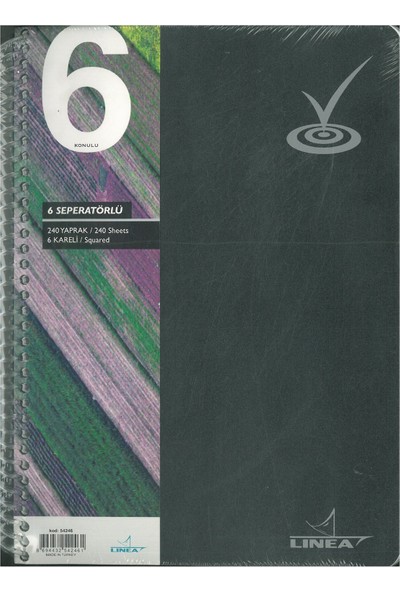 Linea 6 Bölmeli Seperatörlü Defter A4 240 Yp. Plastik Kapak Spiralli 6 Kareli