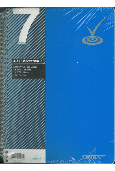 Linea 7 Bölmeli Seperatörlü Defter A4 280 Yp. Plastik Kapak Spiralli 4 Kareli + 2 Çizgili + 1 Düz