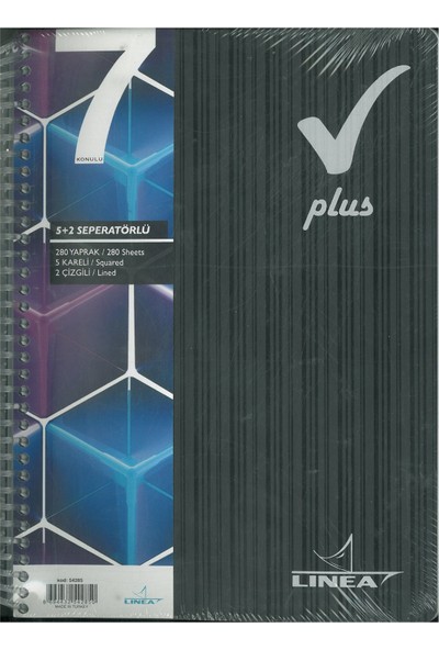 Linea 7 Bölmeli Seperatörlü Defter A4 Plus 280 Yp. Plastik Kapak Spiralli 5 Kareli + 2 Çizgili