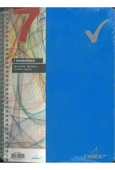 Linea 7 Bölmeli Seperatörlü Defter A4 280 Yp. Plastik Kapak Spiralli 7 Kareli