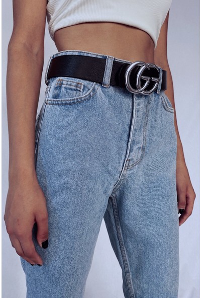 BellaVino Kadın Siyah Gümüş Tokalı Kemer R008 BellaVino Kadın Siyah Gümüş Tokalı Kemer R008