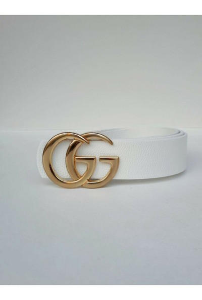 BellaVino Kadın Beyaz Gold Tokalı Kemer R008 BellaVino Kadın Beyaz Gold Tokalı Kemer R008