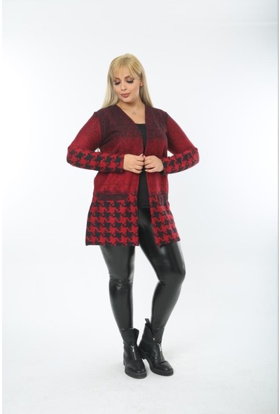 mezura Kadın Büyük Beden Şık Sonbahar / Kış Desenli Jakar Hırka Ceket