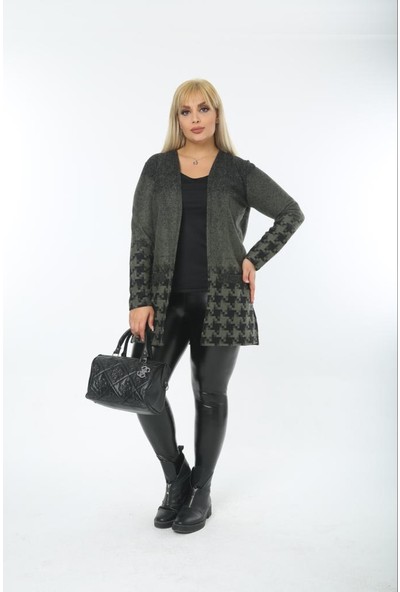 mezura Kadın Büyük Beden Şık Sonbahar / Kış Desenli Jakar Hırka Ceket