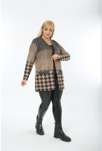 mezura Kadın Büyük Beden Şık Sonbahar / Kış Desenli Jakar Hırka Ceket