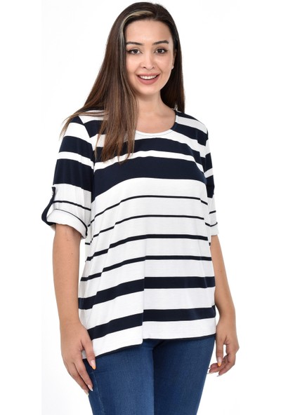 Urban Marin Oversize Büyük Beden Çizgili Marin Tişört 1003
