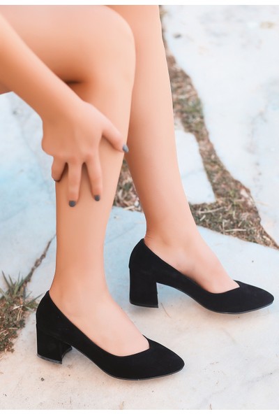 7erbilden Pent Siyah Süet Topuklu Ayakkabı