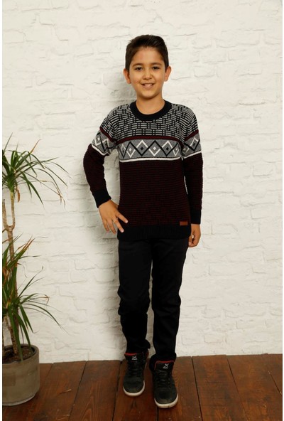 Gimer Avm Desenli Erkek Çocuk Triko Kazak