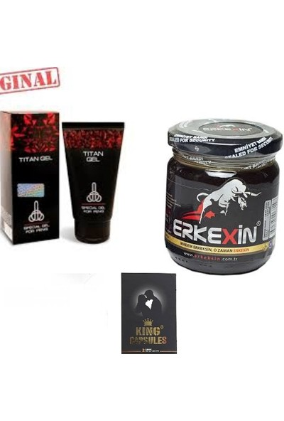 Erkexin Epimedyumlu Macun 240GR + Titan Tantra Bakım Jeli + King 2 Li Perfonmans Bitkisel Kapsül Erkexin Epimedyumlu Macun 240GR + Titan Tantra Bakım Jeli + King 2 Li Perfonmans Bitkisel Kapsül