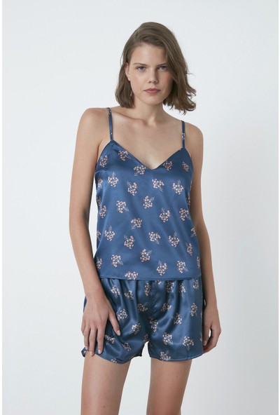 Penti Petrol Mavi Cheery Blossom Satin Şort