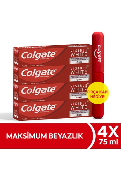 Colgate Visible White Maksimum Beyazlık Beyazlatıcı Diş Macunu 75 ml x 4 Adet + Diş Fırçası Kabı
