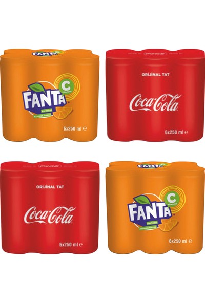 Coca-Cola Teneke Kutu Karma Klasik Tat 12 x 250 ml + Fanta 12 x 250 ml Coca-Cola Teneke Kutu Karma Klasik Tat 12 x 250 ml + Fanta 12 x 250 ml