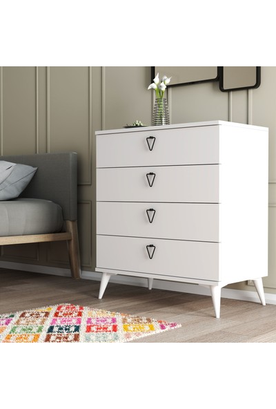 Mezza Versace 4 Çekmeceli Şifonyer Beyaz 3614 Mezza Versace 4 Çekmeceli Şifonyer Beyaz 3614