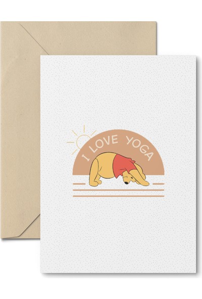 Hrs Kartpostal Tebrik Kartı ZARFA266 Winnie The Pooh Yoga Jimnastik Spor