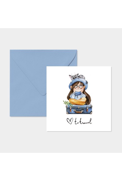 Hrs Kartpostal Tebrik Kartı ZARFA268 Tatil Seyahat Gezi Bavul Valiz Kedi