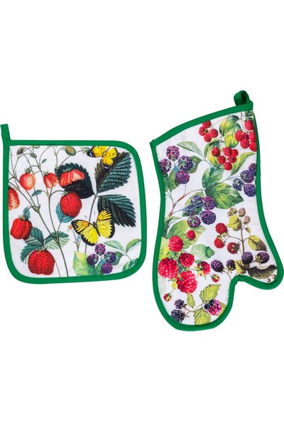 Vivamaison Isıya Dayanıklı Desenli Özel Fırın Eldiveni, Tutacak Set