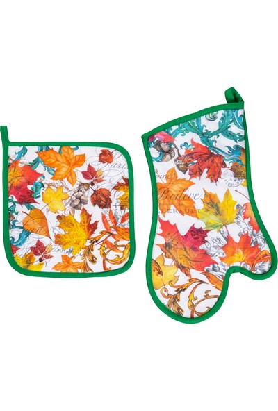 Vivamaison Isıya Dayanıklı Desenli Özel Fırın Eldiveni, Tutacak Set