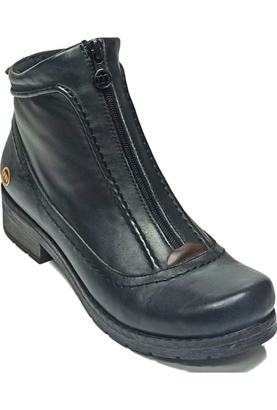 Mammamia Deri Kısa Boy Fermuarlı Kadın Siyah Bot 1735