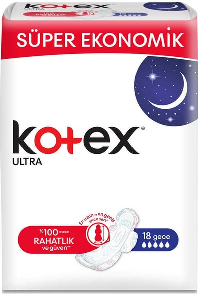 Kotex Ultra Gece Hijyenik Ped (18 Adet) - Süper Ekonomik Paket Kotex Ultra Gece Hijyenik Ped (18 Adet) - Süper Ekonomik Paket