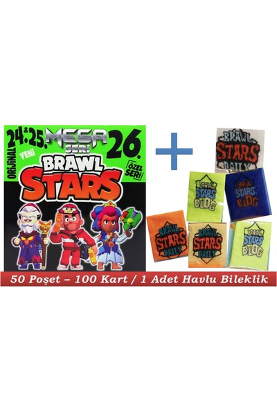 Brawl Stars Oyun Kartı 24. 25. 26. Seri - 50 Poşet 100 Kart - 1 Adet Havlu Bileklik