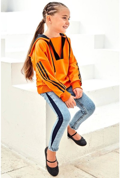 Riccotarz Kız Çocuk Kolları Şeritli Turuncu Alt Üst Takım