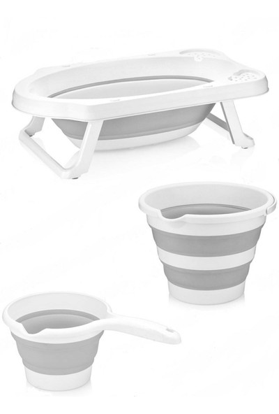 Sepetkitchen Gri Katlanır Bebek Banyo Seti