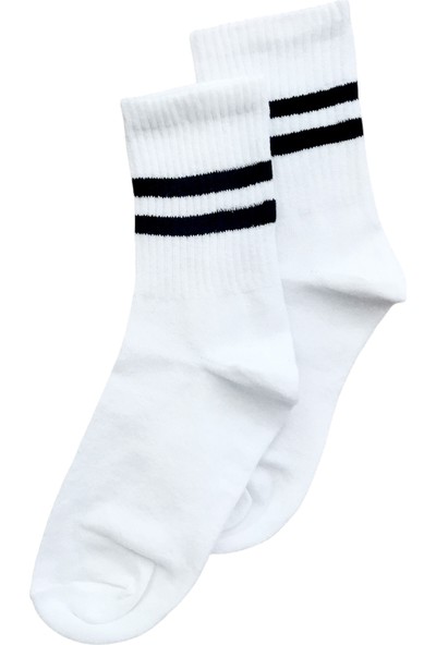 ST Siyah Çizgili Beyaz Çorap
