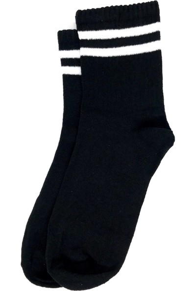 ST Beyaz Çizgili Siyah Çorap
