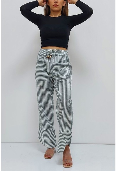 Bkmc Önden Cepli Keten Pantolon Yeşil Bkmc Önden Cepli Keten Pantolon Yeşil