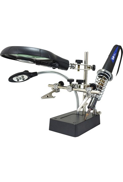 Powermaster Büyüteç MG-16129C Masa Üstü Havya Sehpası Pilli Adaptör Girişli Powermaster Büyüteç MG-16129C Masa Üstü Havya Sehpası Pilli Adaptör Girişli