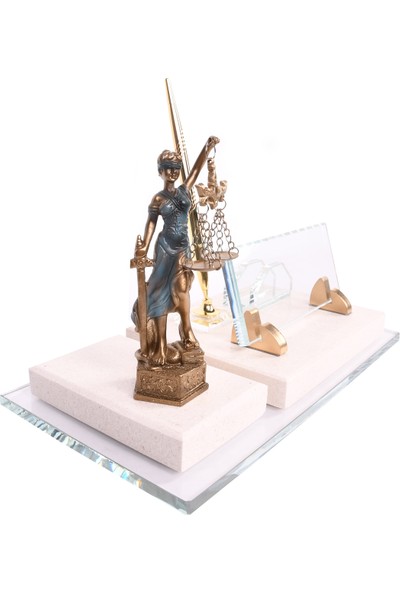 CLK İsme Özel Krem Kabartma Themis Adalet Biblolu Avukatlar İçin Dubai Mermer Masasütü İsimlik