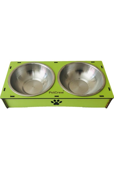 Petcrew Ahşap Kedi Köpek Mama ve Su Kabı- Yeşil