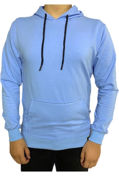 Kıyılı Unisex Açık Mavi Kapüşonlu Sweatshirt