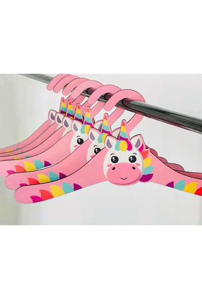 Walldeco 6'lı Bebek Elbise Askısı Ahşap Kıyafet Askısı Unicorn