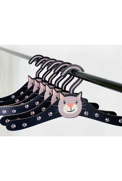 Walldeco 6'lı Bebek Elbise Askısı Ahşap Kıyafet Askısı Kedi