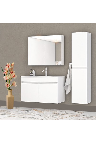 Alfa Banyo Tama Ayaksız 2 Kapaklı Lavabolu Beyaz Mdf 80 cm Banyo Dolabı + Aynalı Banyo Üst Dolabı + Banyo Boy Dolabı Alfa Banyo Tama Ayaksız 2 Kapaklı Lavabolu Beyaz Mdf 80 cm Banyo Dolabı + Aynalı Banyo Üst Dolabı + Banyo Boy Dolabı