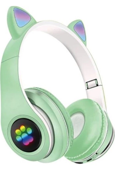 Klasist Çocuk Sevimli Kedi Oyun Kablosusuz Bluetooth LED Işıklı Kulaklık Yeşil Klasist Çocuk Sevimli Kedi Oyun Kablosusuz Bluetooth LED Işıklı Kulaklık Yeşil