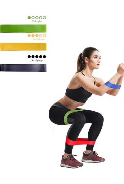 Trendpoint 3 Lü Farklı Dirençte Aerobik Bandı Hafif Orta Sert Pilates Squat Çalışma Lastiği