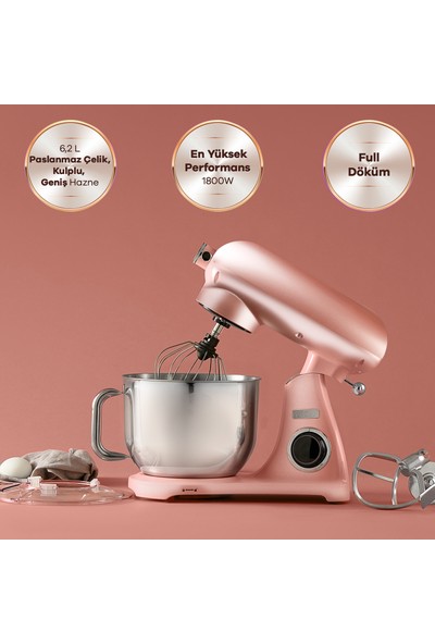 Karaca Powercast Chef Döküm Stand Mikser Rosegold Mutfak Şefi 1800W 6,2 Lt Karaca Powercast Chef Döküm Stand Mikser Rosegold Mutfak Şefi 1800W 6,2 Lt
