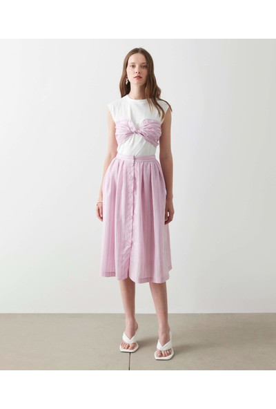 İpekyol Çizgi Desen Midi Etek