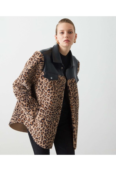 İpekyol Leopar Desen Deri Mix Mont